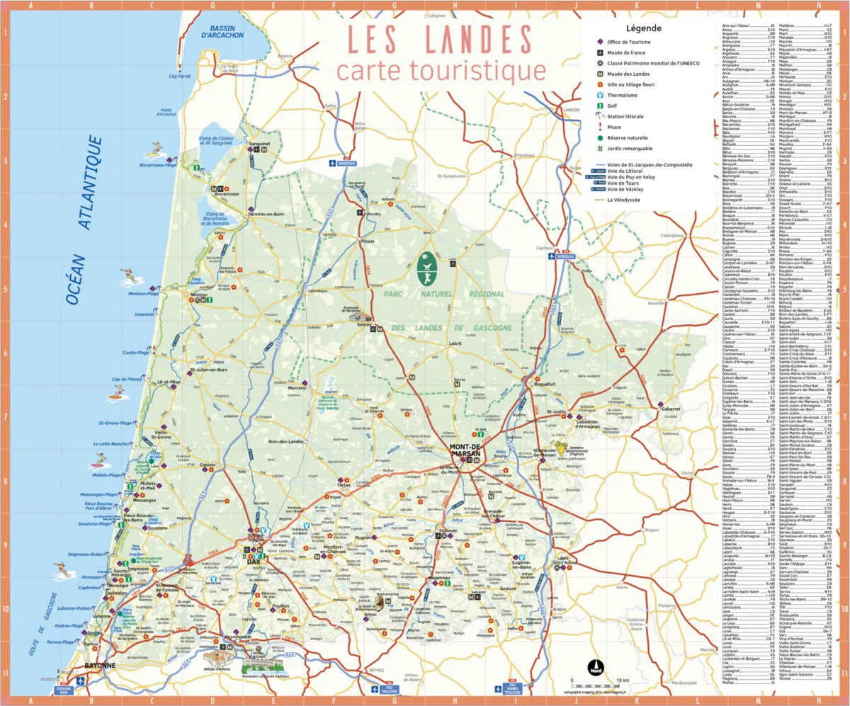 Mapa turístico de las Landas para tus vacaciones en Francia